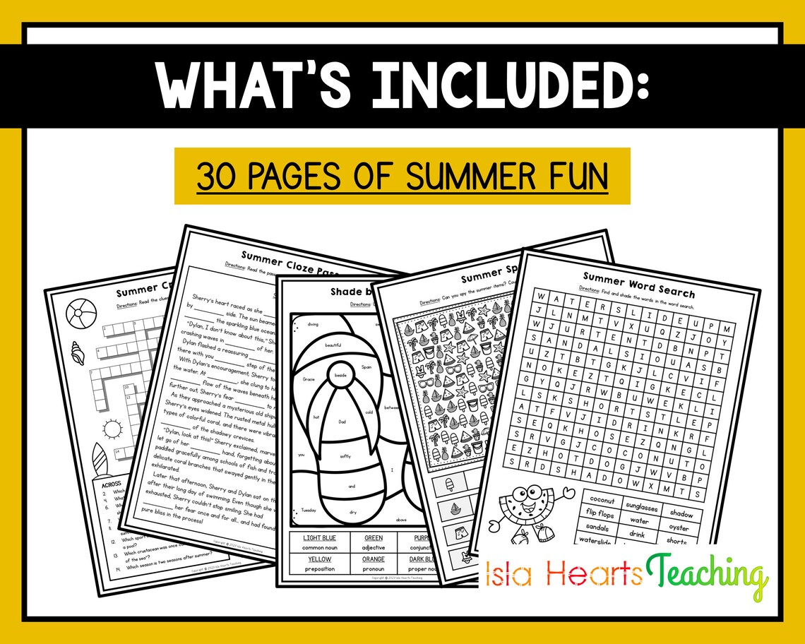 Summer Fun Puzzles Workbook I Holiday Break Worksheets and Activities I ...