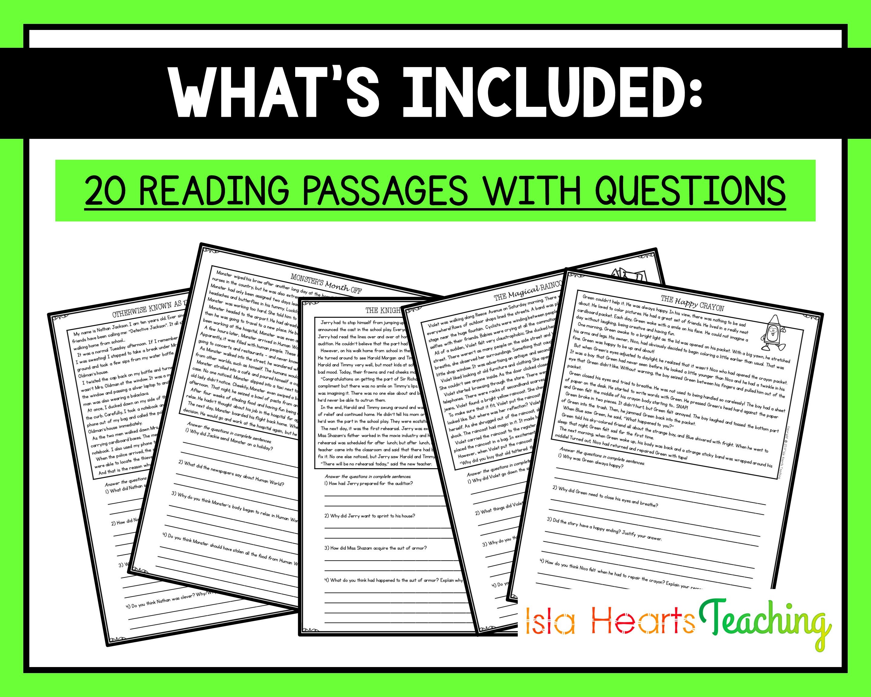 Third Grade Reading Comprehension Passages and Questions Worksheets I ...
