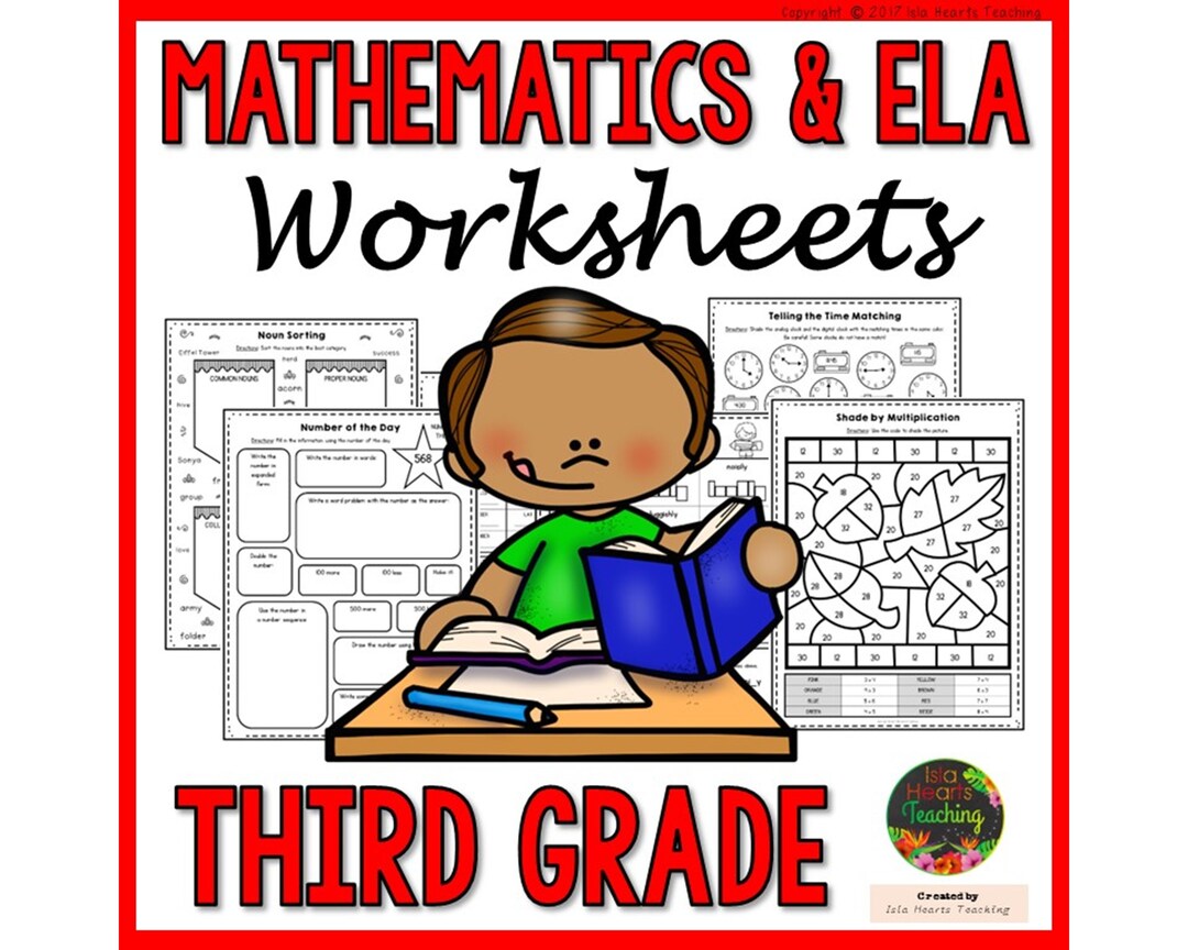 Third Grade Home Learning Worksheets L Math and Language Arts Printable ...