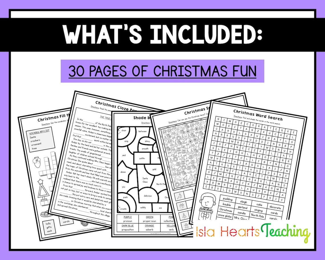 Christmas Fun Puzzles Workbook I Holiday Break Worksheets Xmas ...