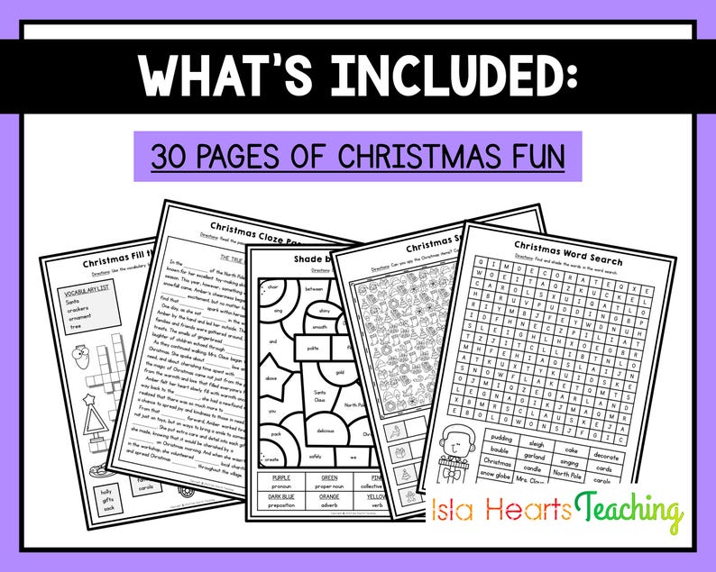 Christmas Fun Puzzles Workbook I Holiday Break Worksheets Xmas ...