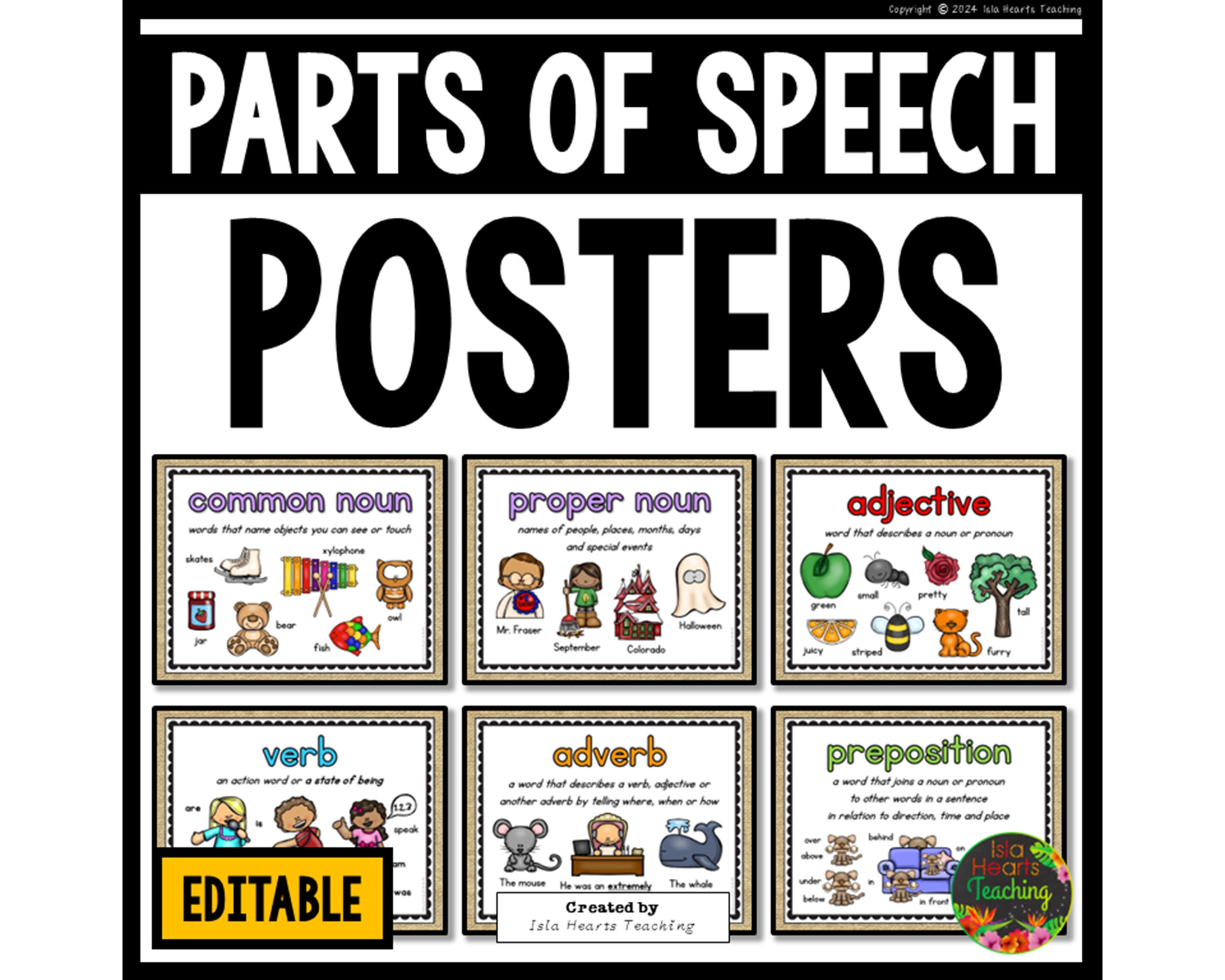Editable Parts of Speech Posters I Grammar Posters I Classroom Decor I ...