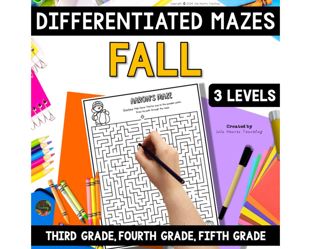 Fall Fun Mazes for Kids I Autumn Maze Worksheets Activities I 3rd Grade ...