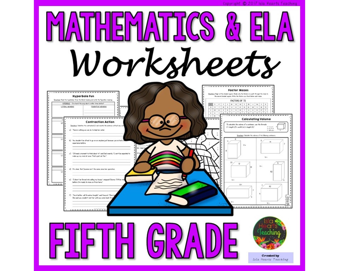 Fifth Grade Home Learning Worksheets L Math and Language Arts Printable ...