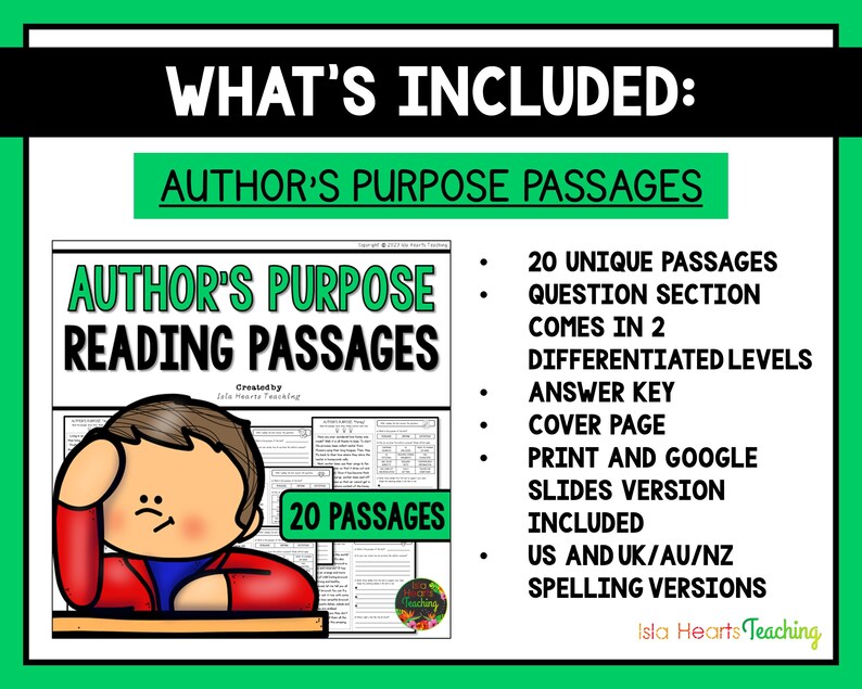 Author's Purpose Reading Comprehension Passages and Questions - Reading ...