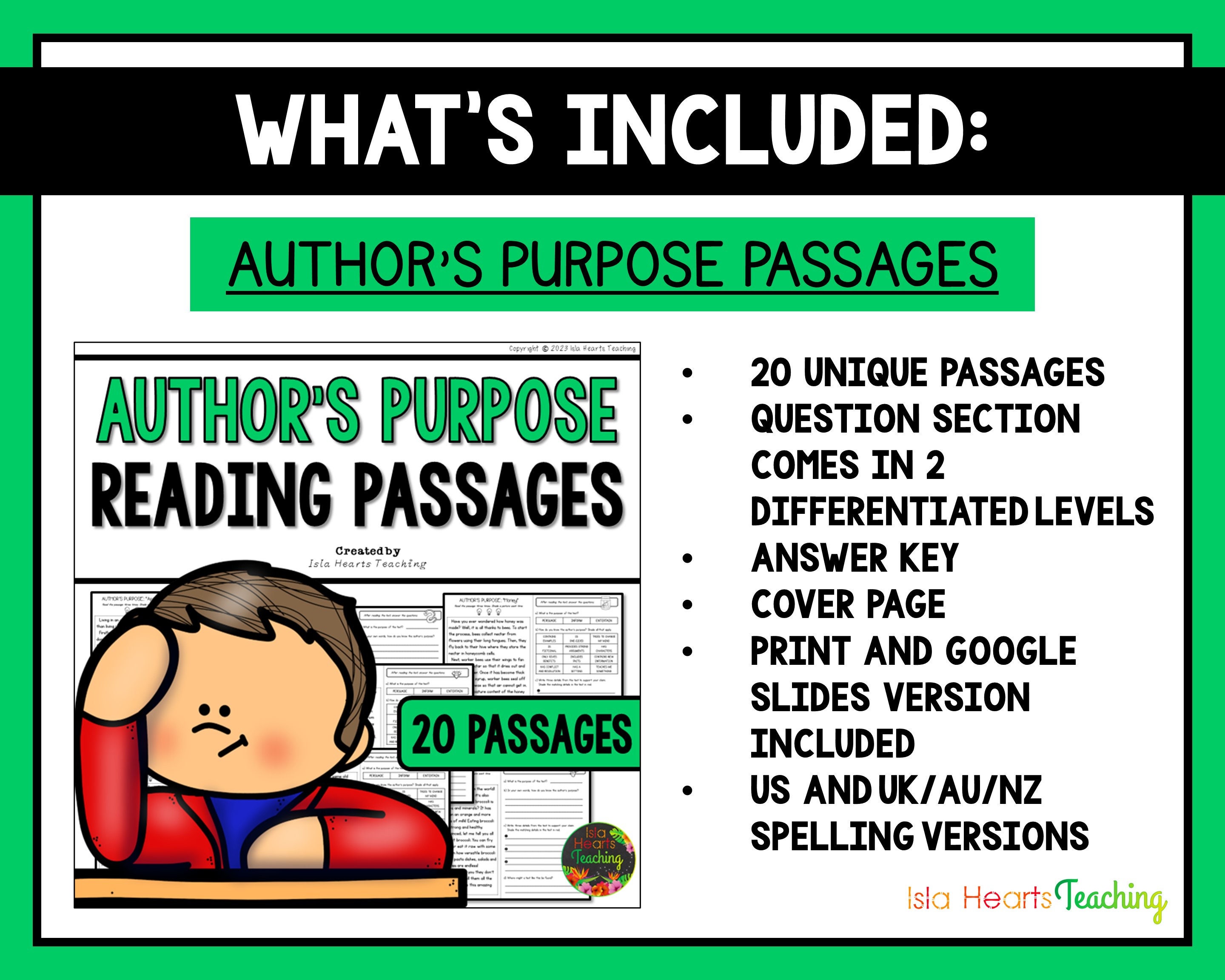 Author's Purpose Reading Comprehension Passages and Questions Reading ...