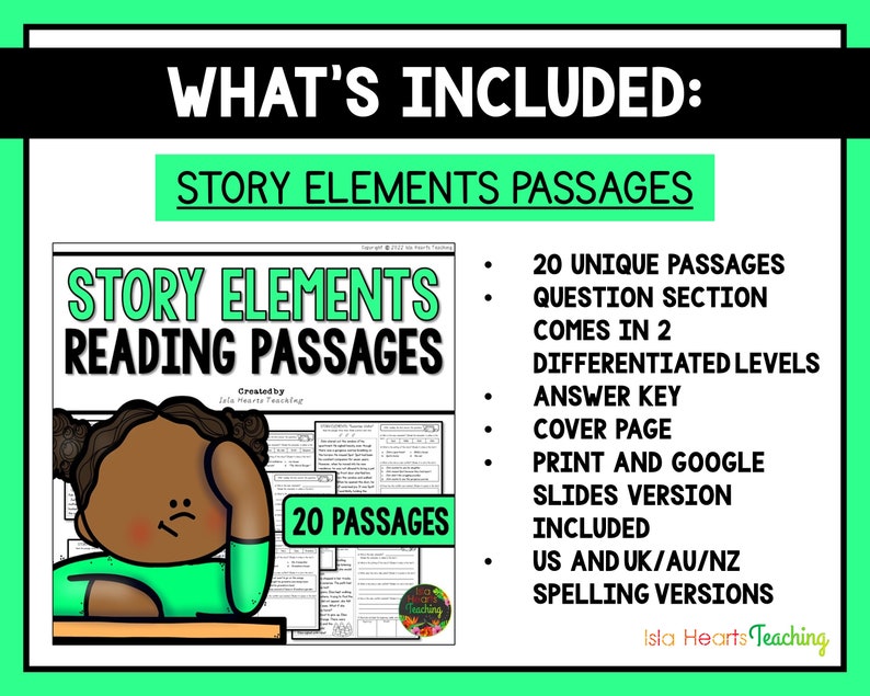 Story Elements Reading Comprehension Passages and Questions Reading Strategies for Kids Short ...