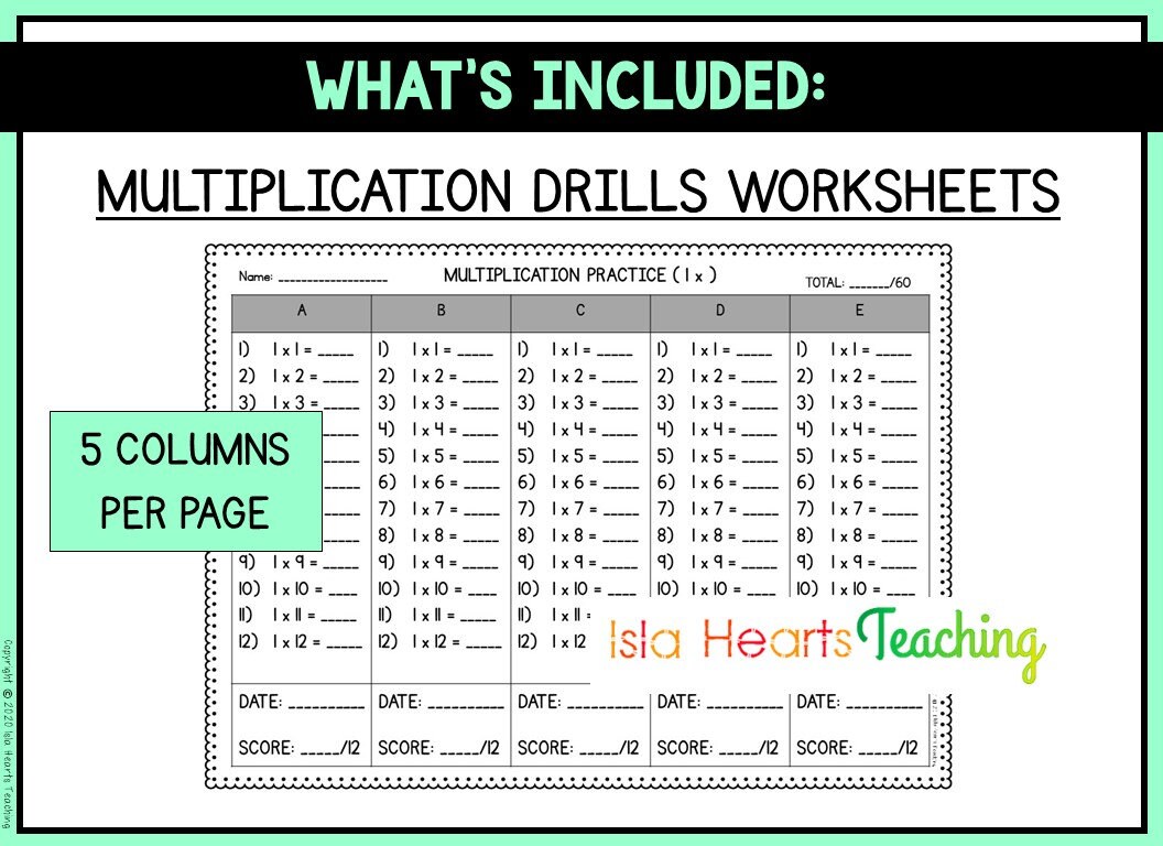 Multiplication Fact Practice L Multiplication Drills L Times Tables for ...