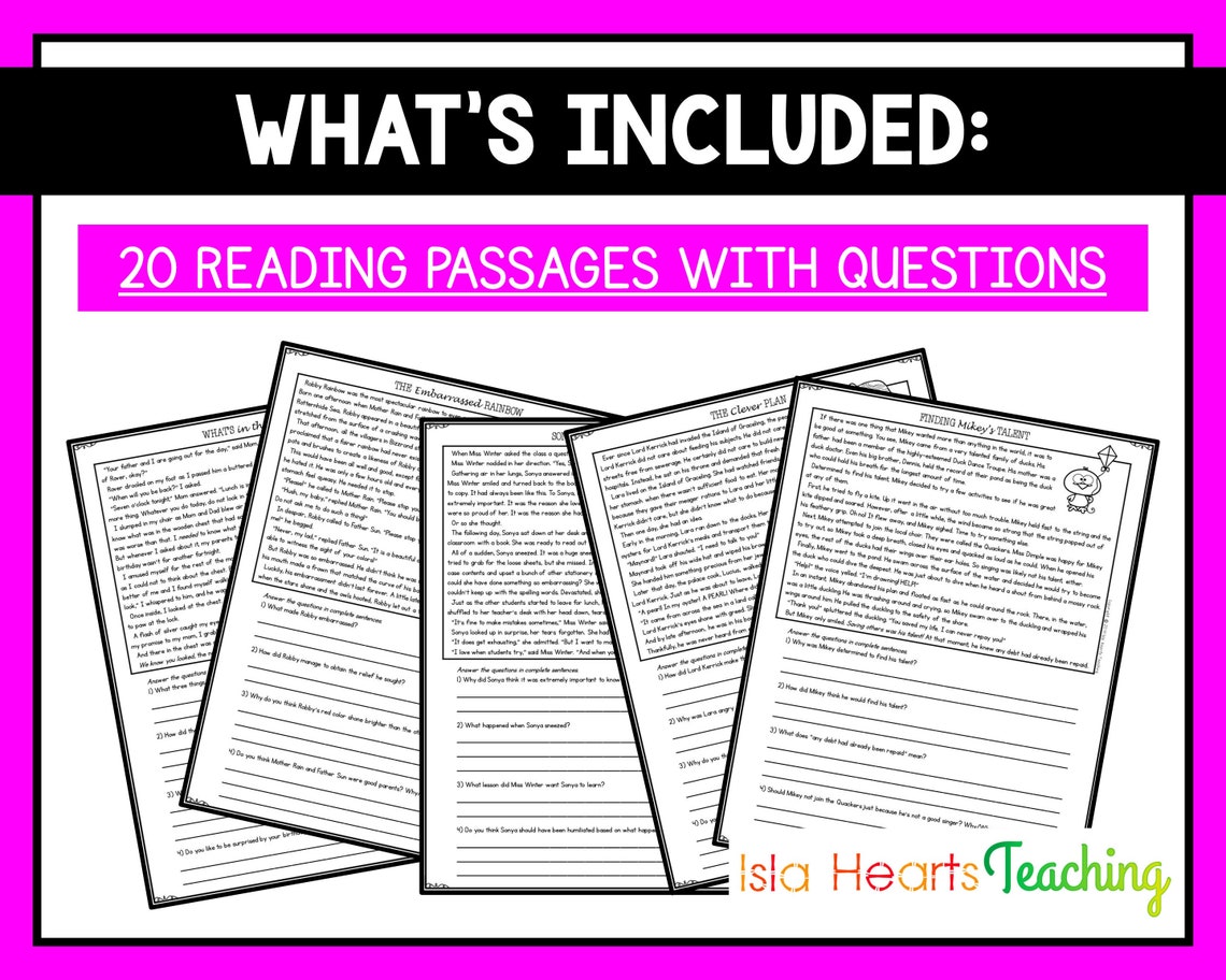 Third Grade Reading Comprehension Passages and Questions Worksheets I ...