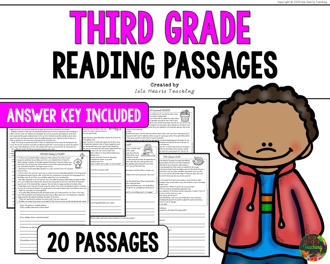 Third Grade Reading Comprehension Passages and Questions - Etsy