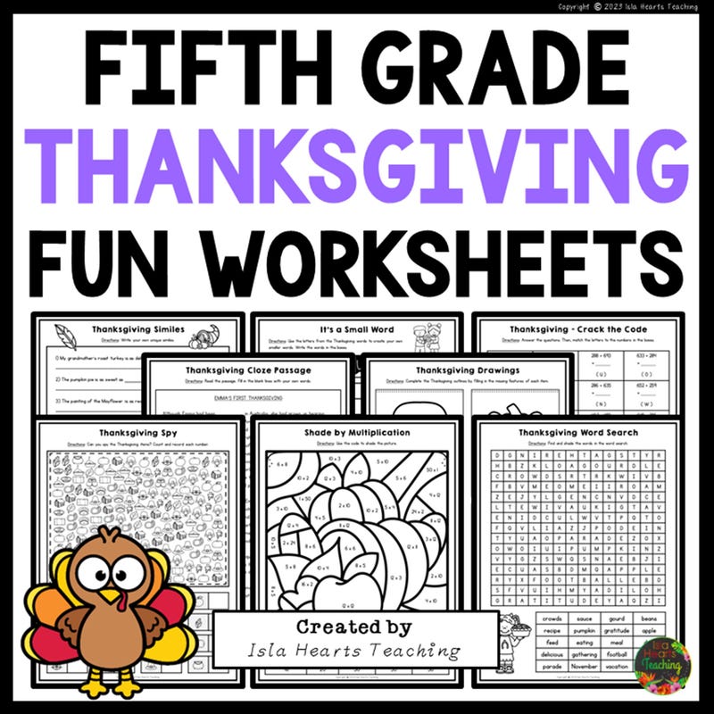 Thanksgiving Worksheet 5th Grade - Etsy New Zealand