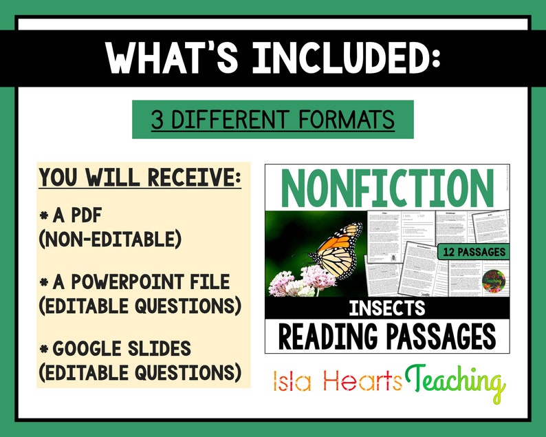Nonfiction Reading Comprehension Passages and Questions About Insects ...