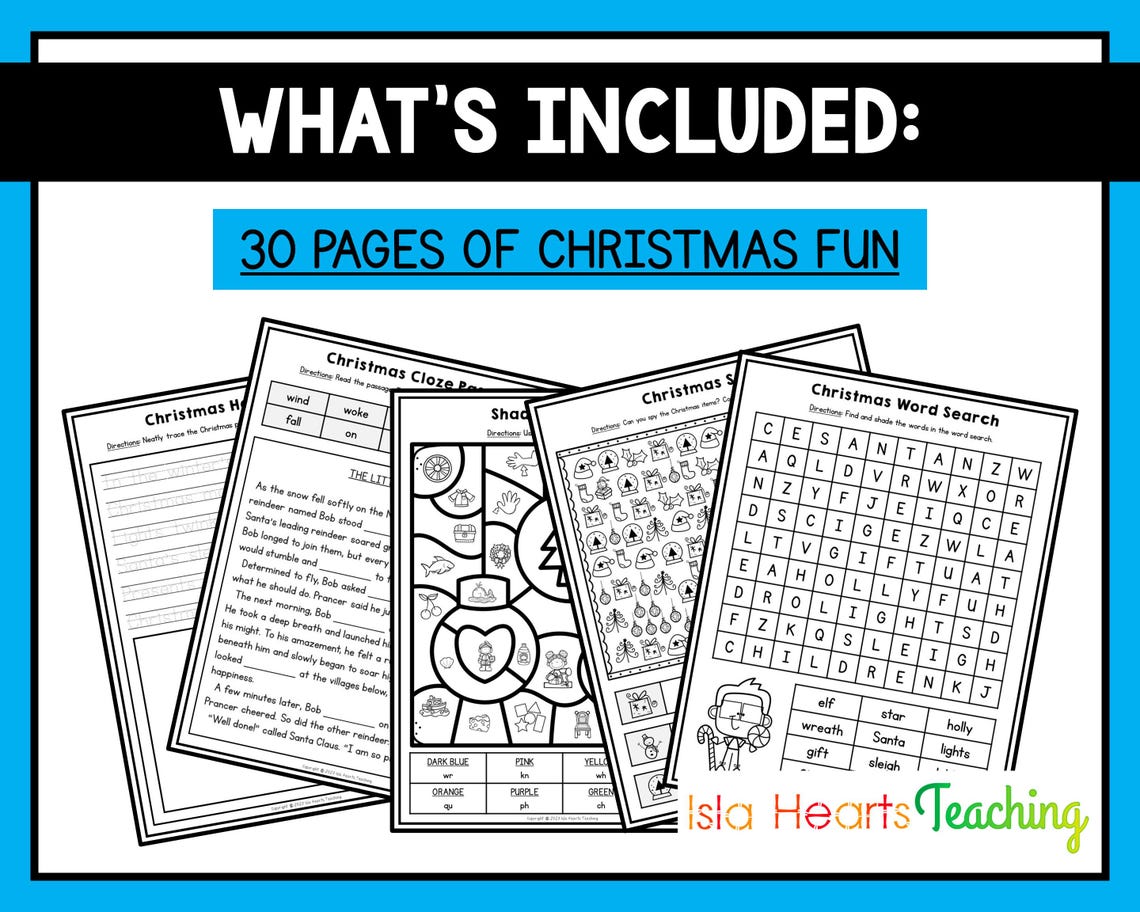 Christmas Fun Puzzles Workbook I Holiday Break Worksheets Xmas ...
