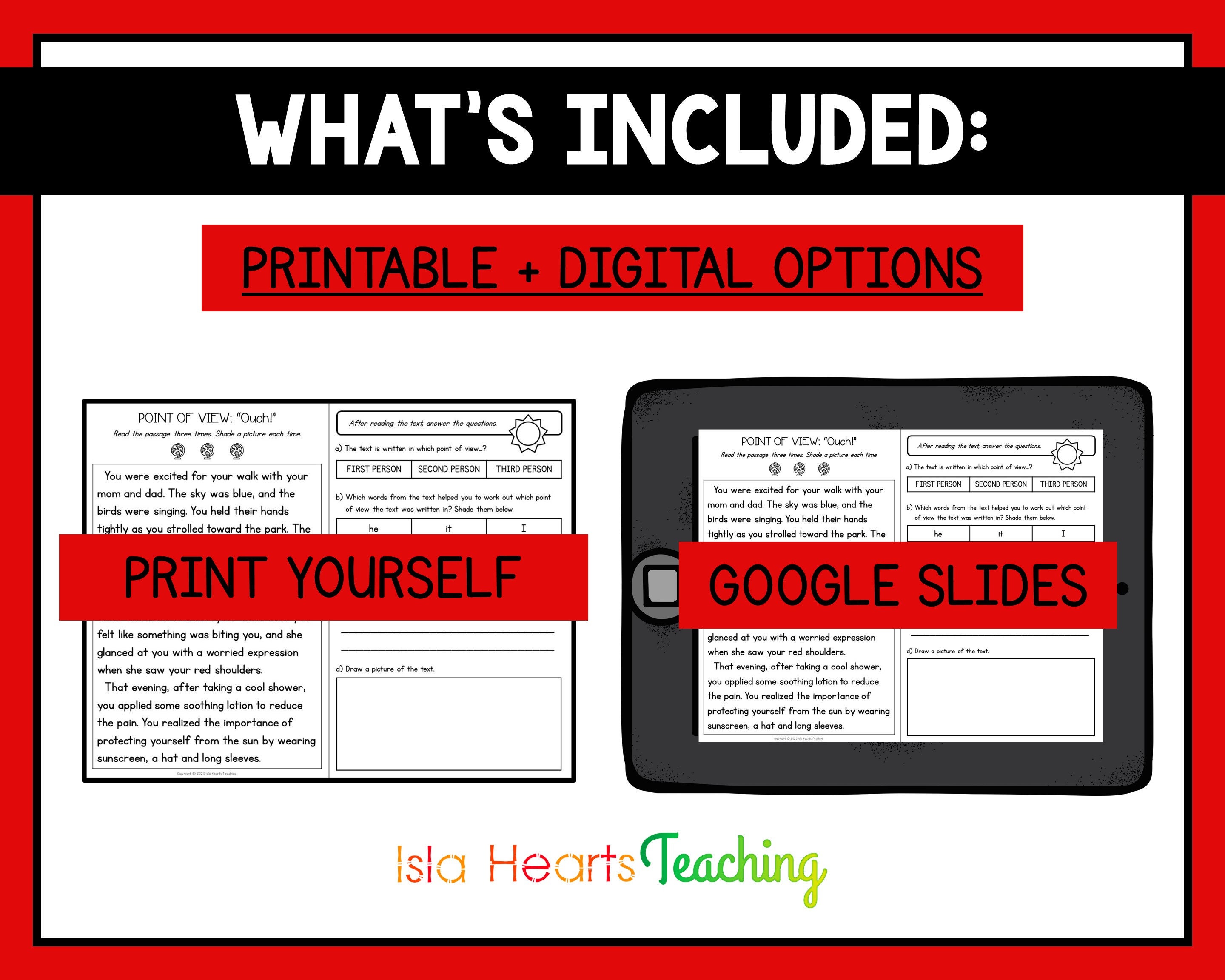 Point of View Reading Comprehension Passages and Questions - POV ...