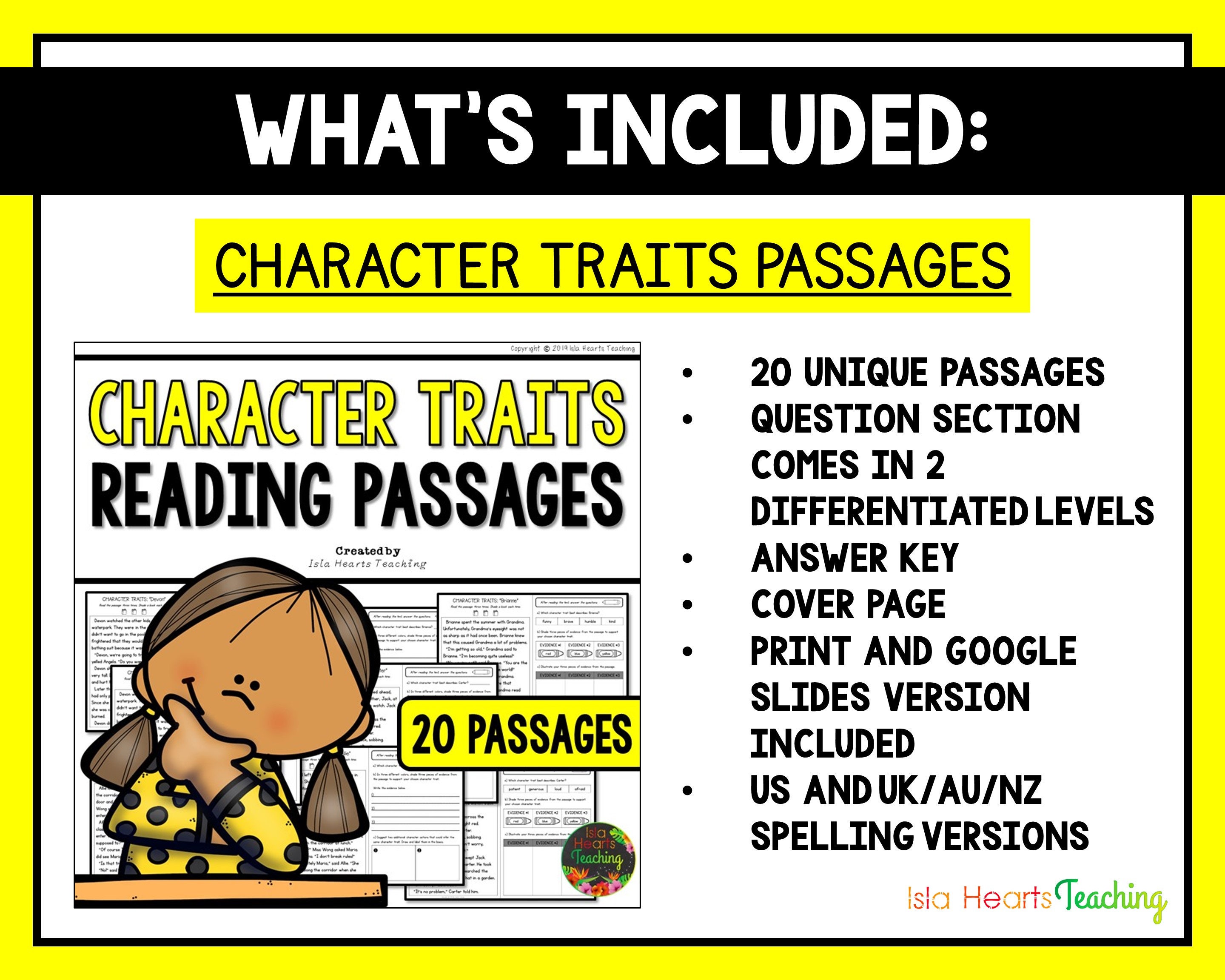 Character Traits Reading Comprehension Passages and Questions - Reading ...