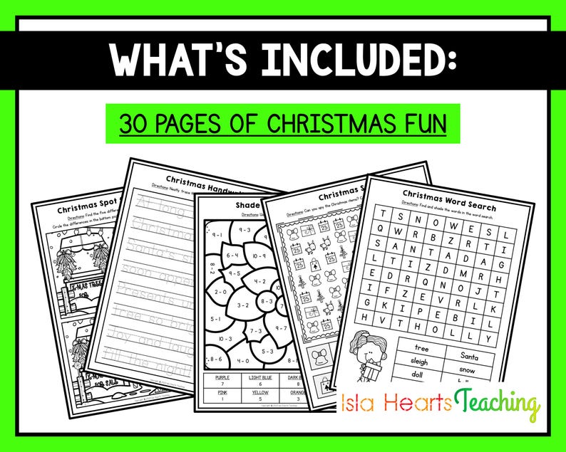 Christmas Fun Puzzles Workbook I Holiday Break Worksheets Xmas ...