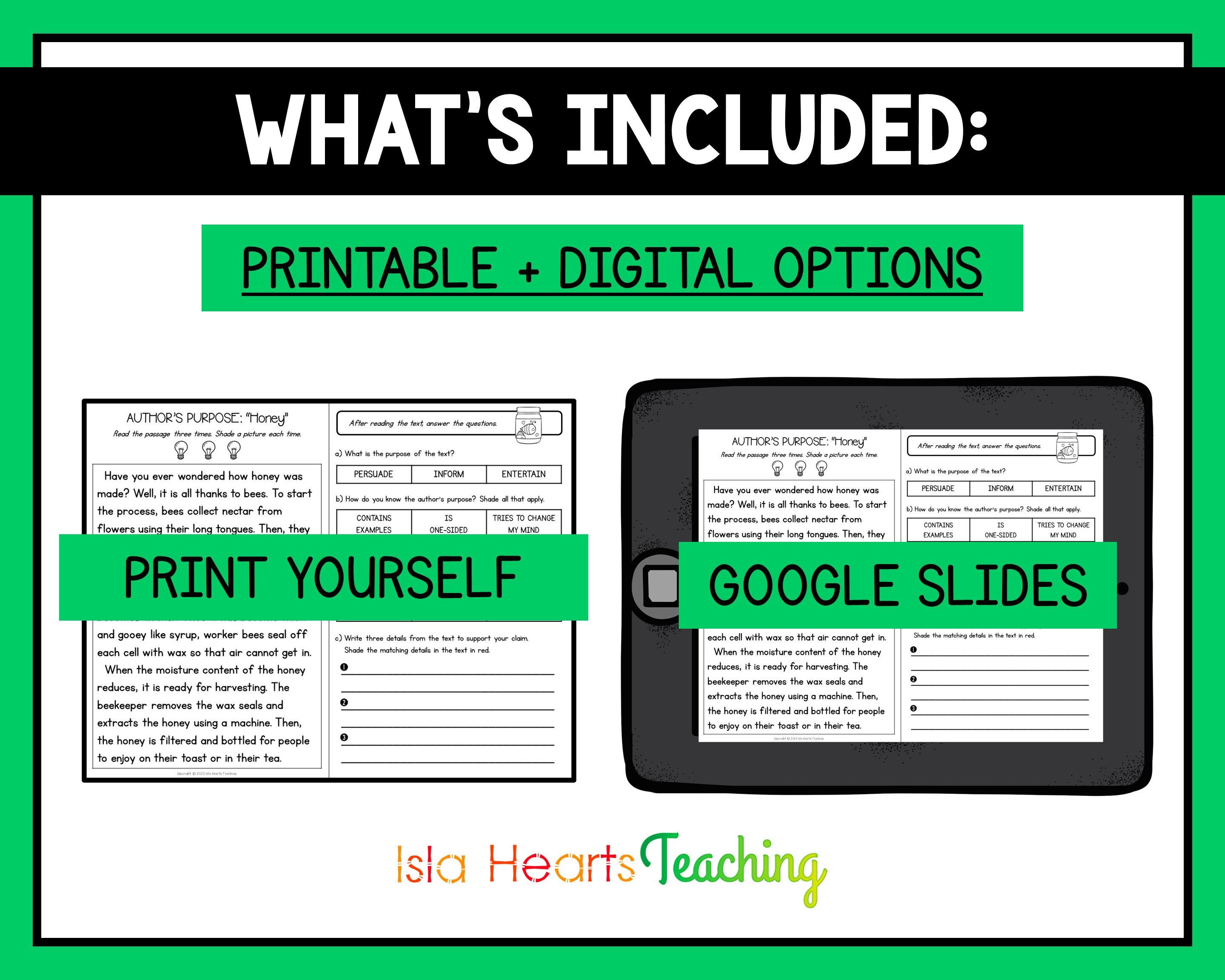 Author's Purpose Reading Comprehension Passages and Questions Reading ...