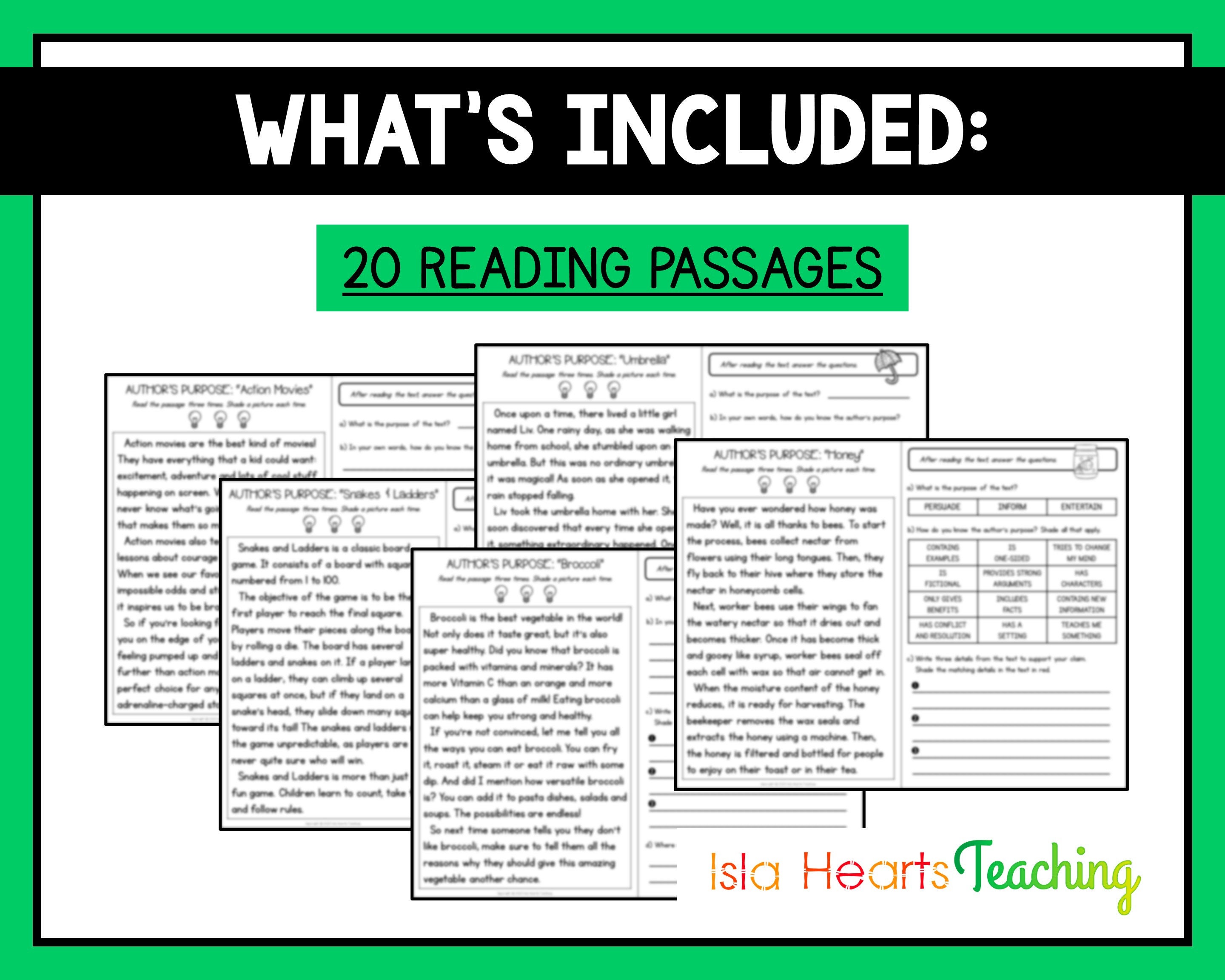 Author's Purpose Reading Comprehension Passages and Questions Reading ...