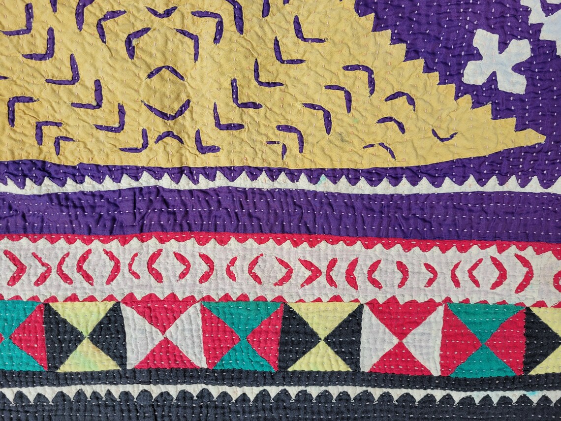 Beautiful Vintage Applique and Embroidered Ralli Quilt Thar Desert ...