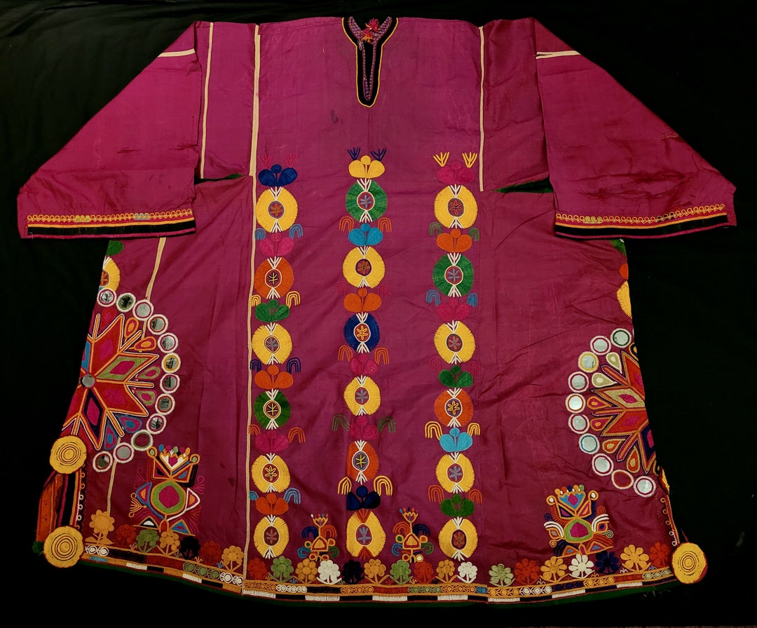 Vintage Silk Embroidery on Silk Pashtun Dress Mid 20th Century Eastern ...