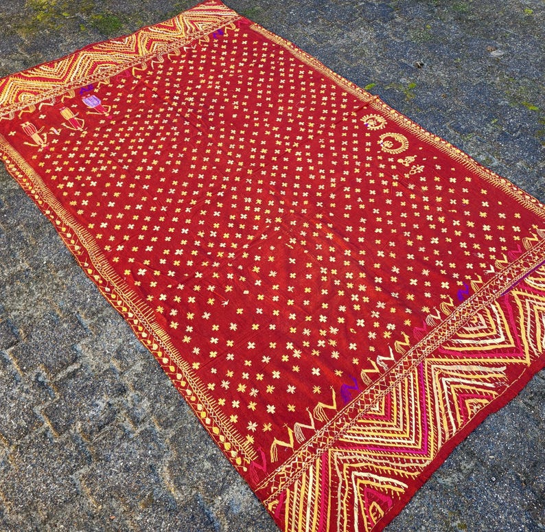 Antique Embroidered Phulkari Shawl: 1930s Eastern Punjab Textile - Etsy