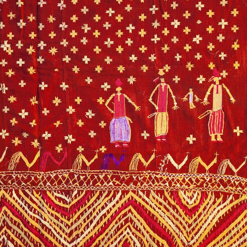 Antique Embroidered Phulkari Shawl: 1930s Eastern Punjab Textile - Etsy