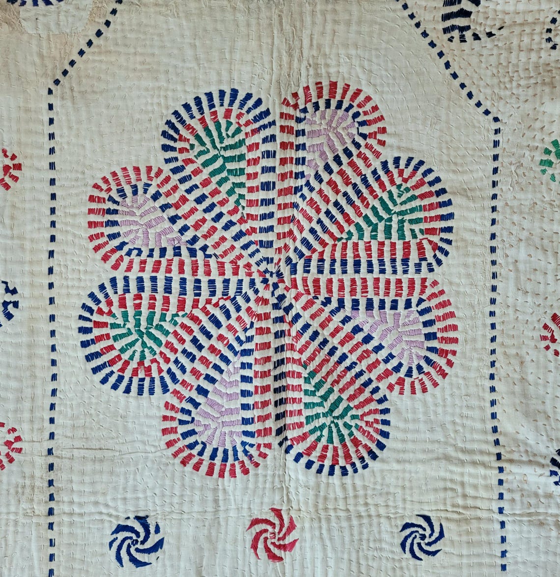 Antique Embroidered Kantha Quilt: 1920's Woven Border, Bengal India - Etsy