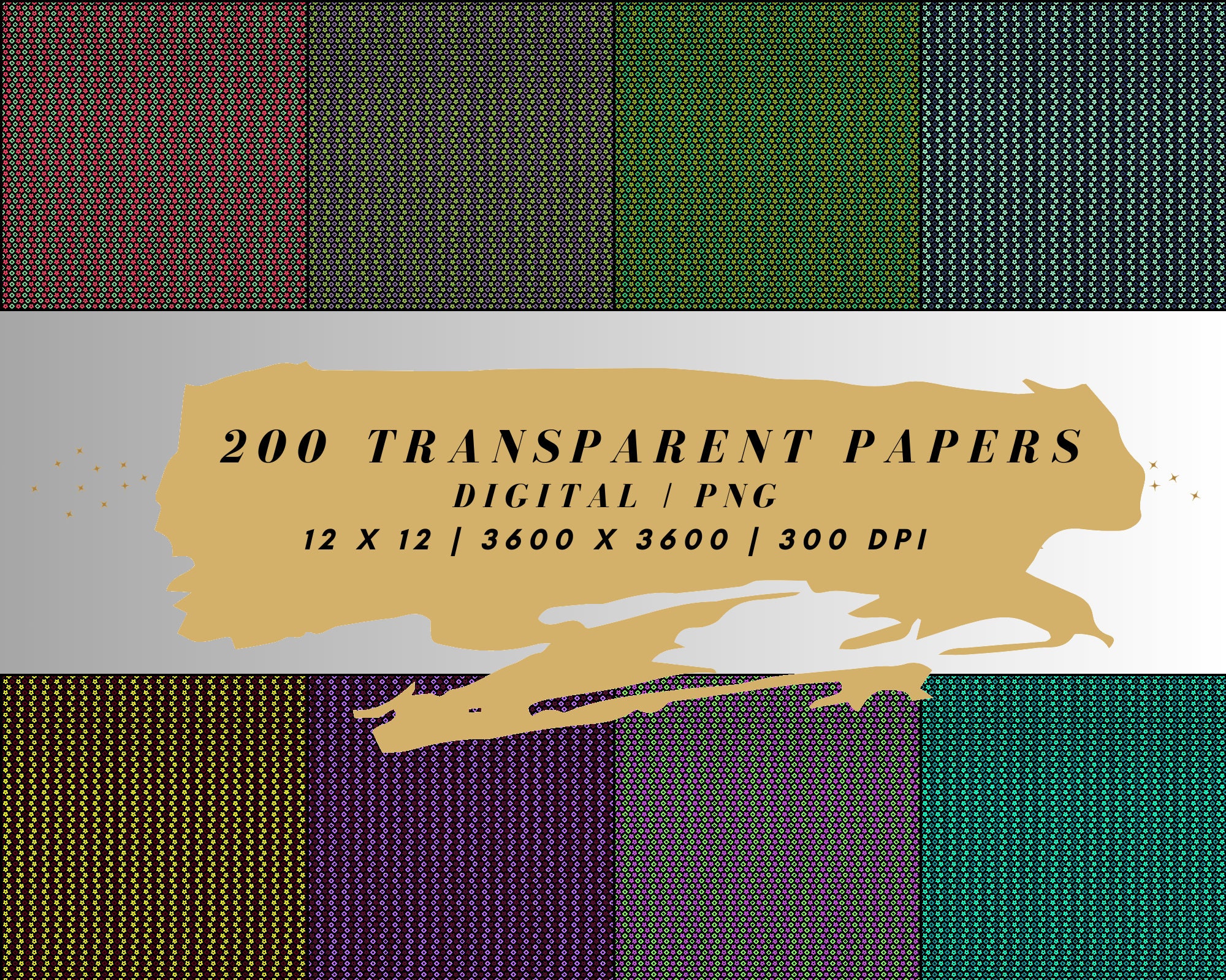 200 Transparent Digital Papers | Star and Square Grid Design | PNG ...