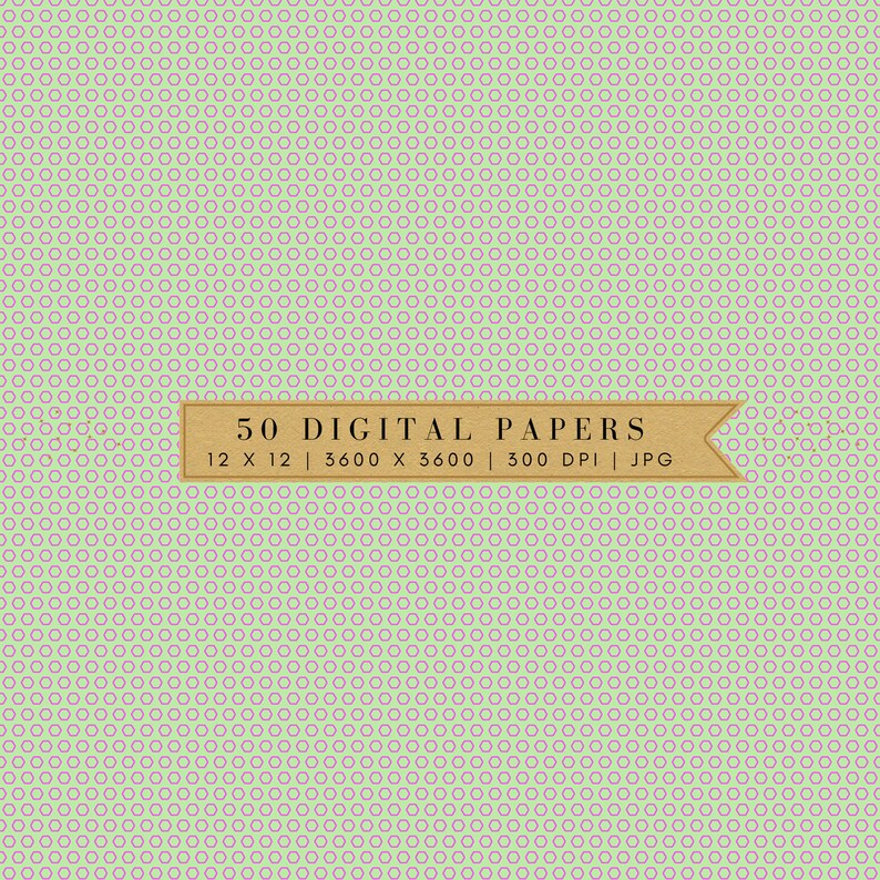 Set of 50 Digital Papers | Small Multi-color Hexagons & Grid Pattern ...