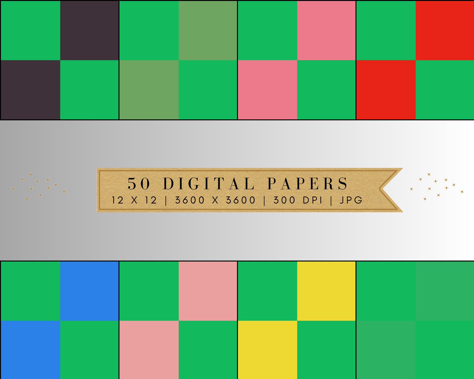 Digital Paper Pack | Green Grid Squares | Medium & Dark Shade | Modern ...