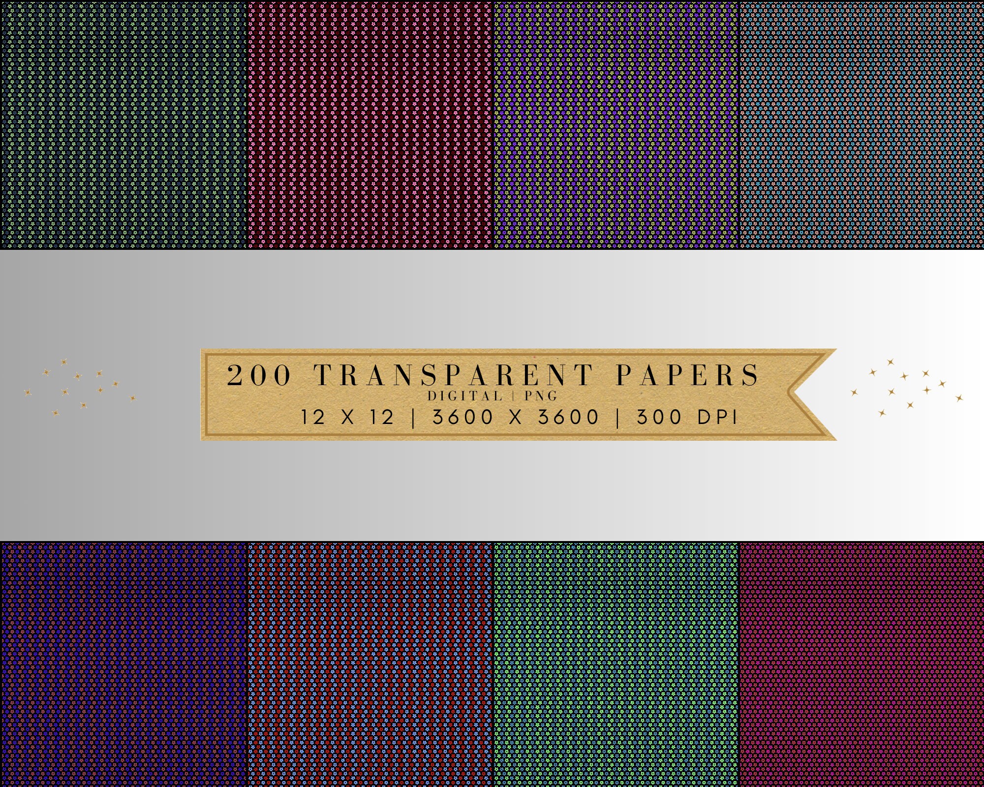 Transparent Digital Paper Pack | Patterns | 5-pointed With White ...