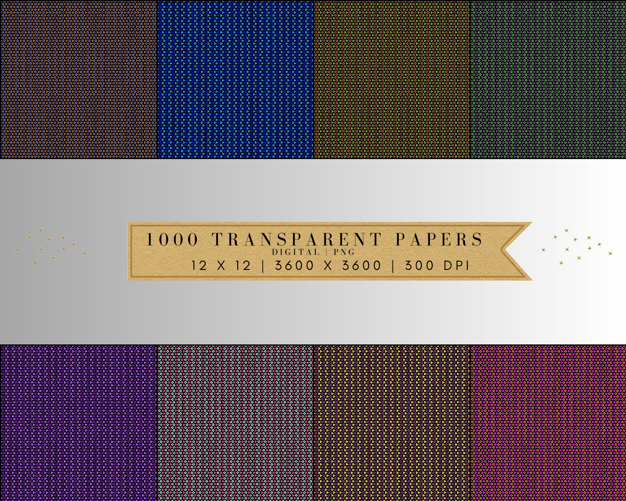 1000 Transparent Digital Papers | PNG Overlay | Triangles & Squares ...