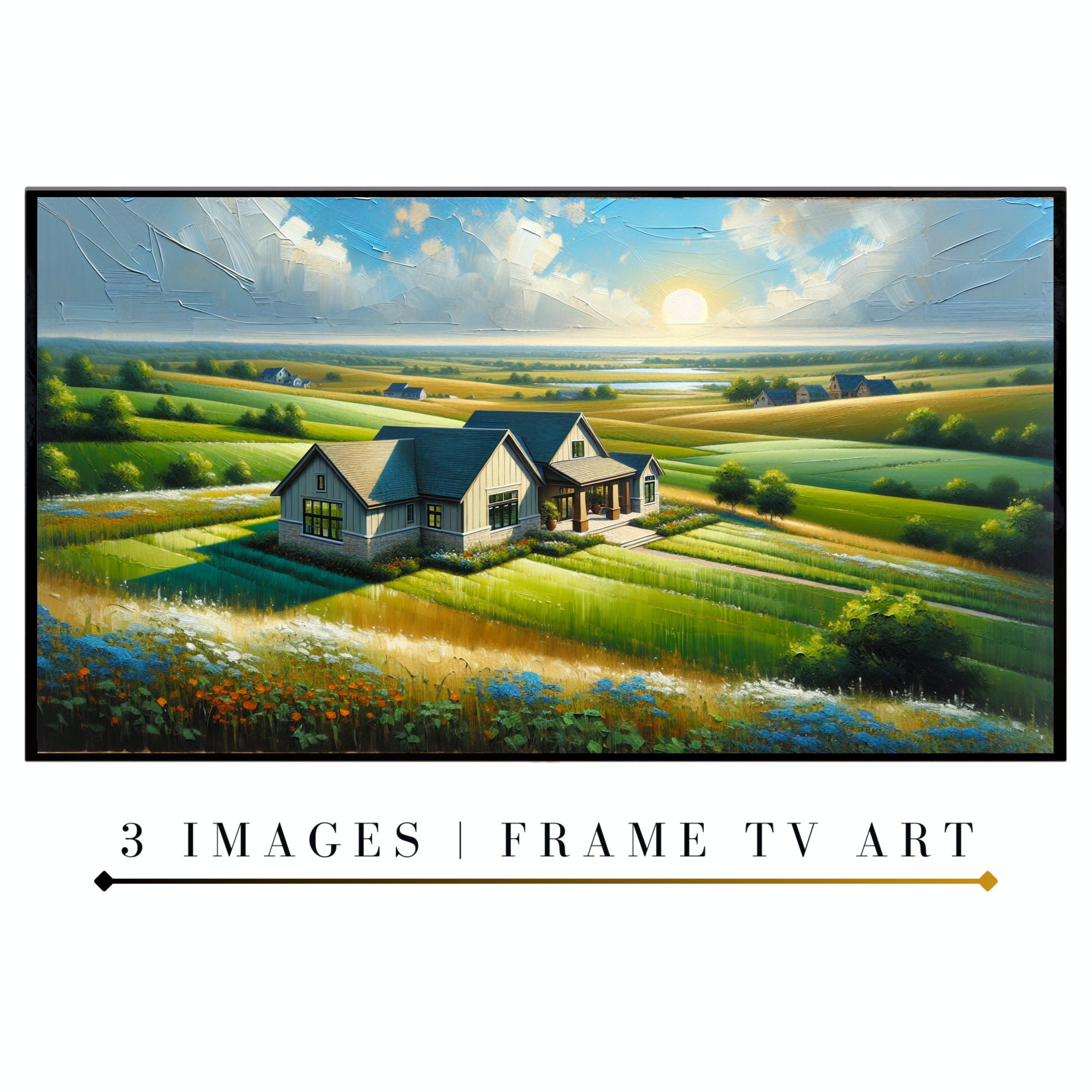 Samsung Frame TV Art | Realistic Landscape Painting of Rural Scene With ...