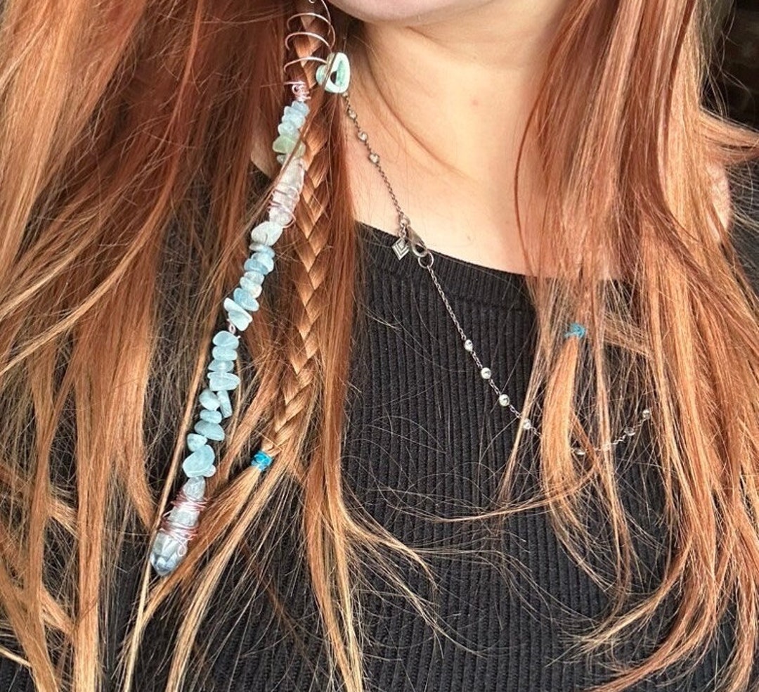 Light Blue Hair Bead With Crystal, Hair Bead for Braids, Locs, and ...