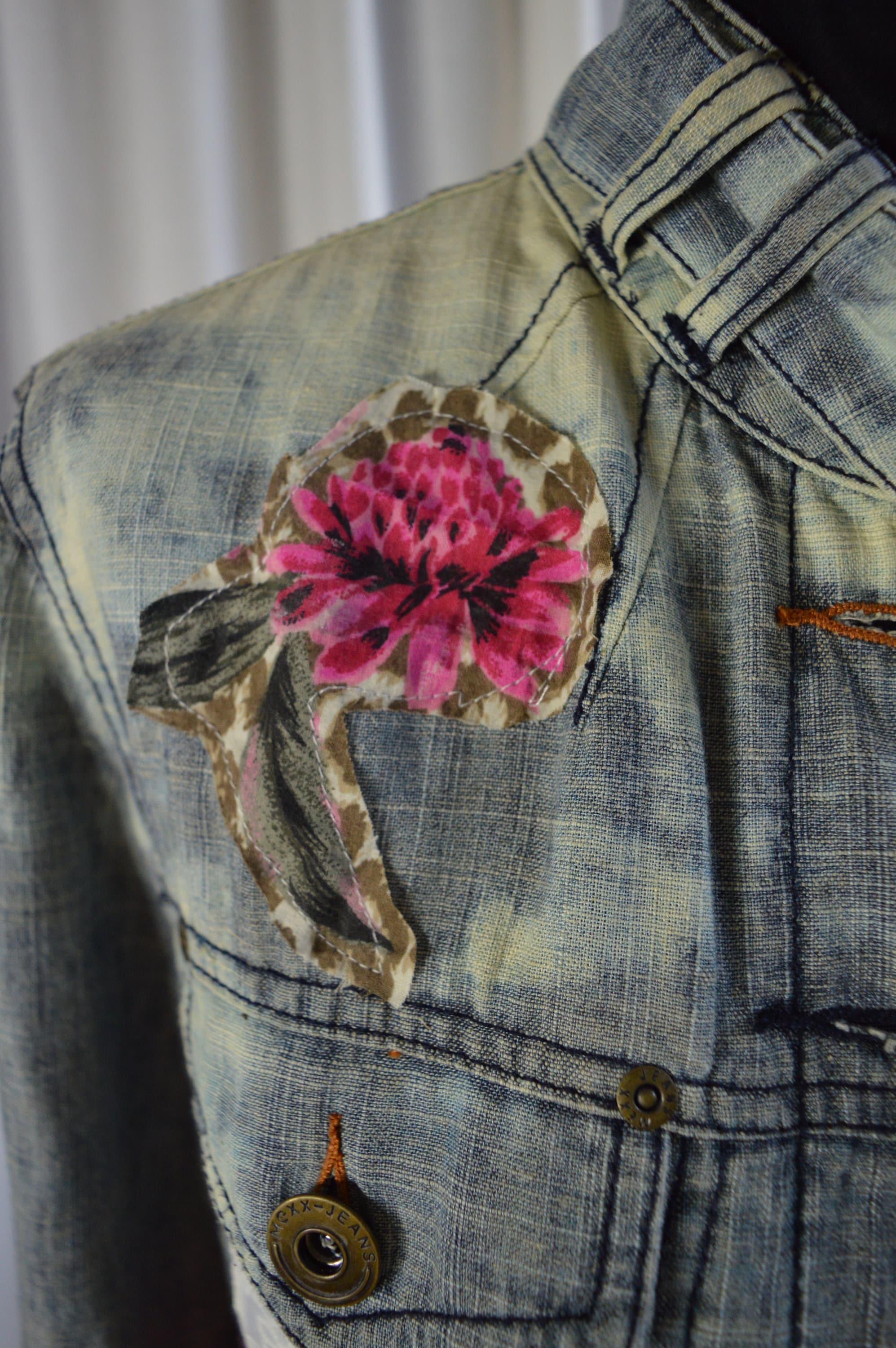 Unique Reworked Jeans Jacket Patches Upcycled Romantic Shabby Hippie ...