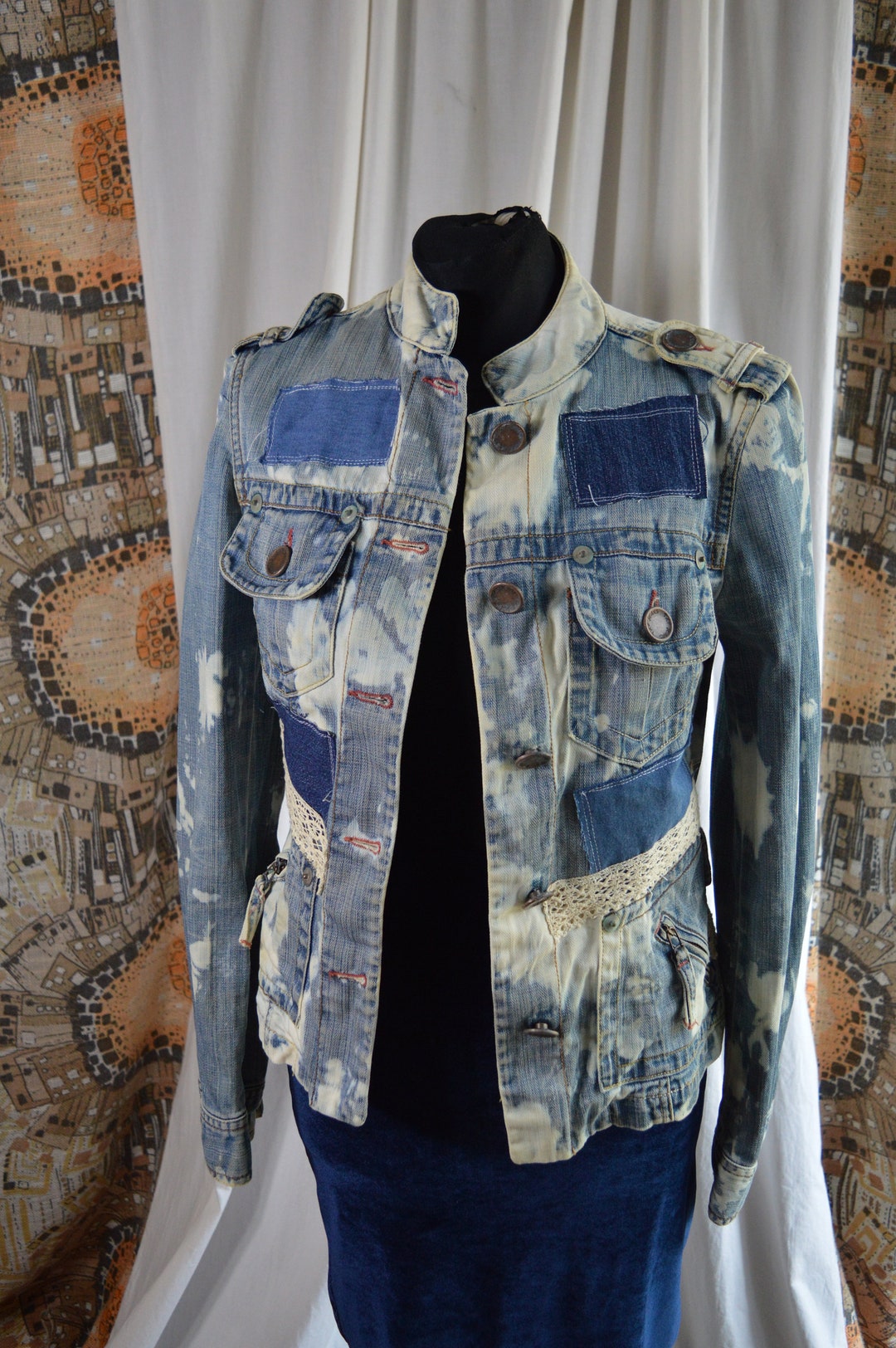 Unique Reworked Jeans Jacket Patches Upcycled Romantic Shabby Hippie ...