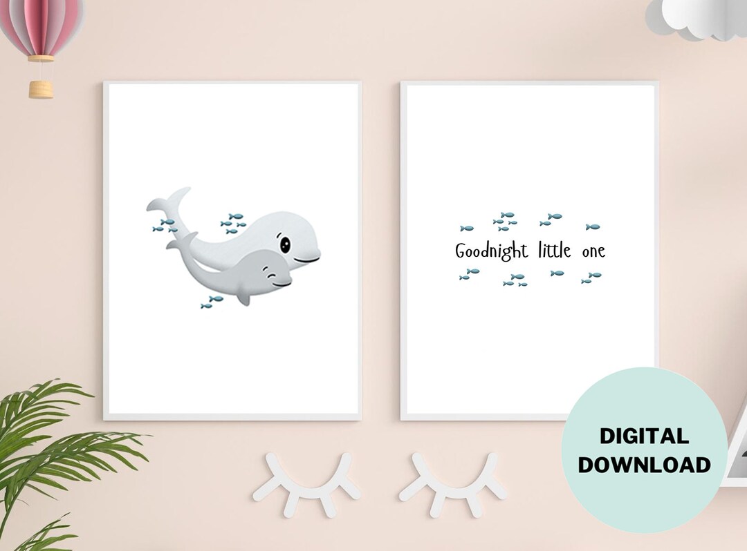 Cute Beluga Whale and Sleepy Baby Two Piece Printable Art, Goodnight ...