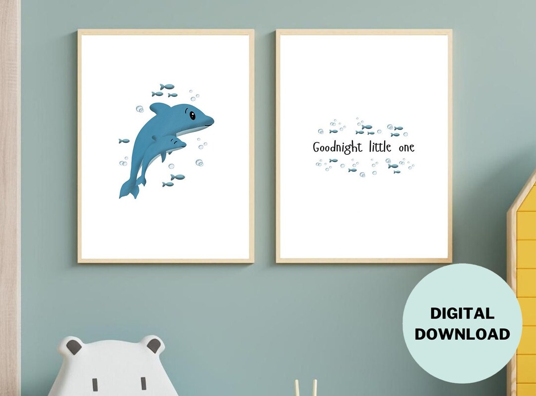 Cute Dolphin and Sleepy Baby Two Piece Printable Wall Art, Goodnight ...