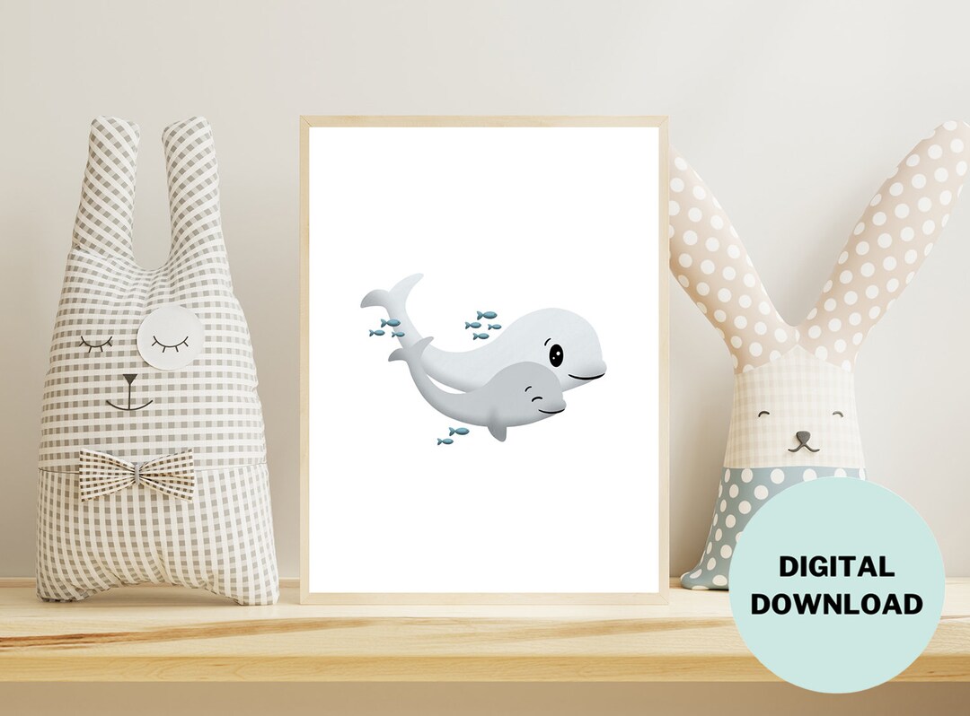 Beluga Whales Digital Art Print, Cute Mother and Baby Animal, Wall Art ...