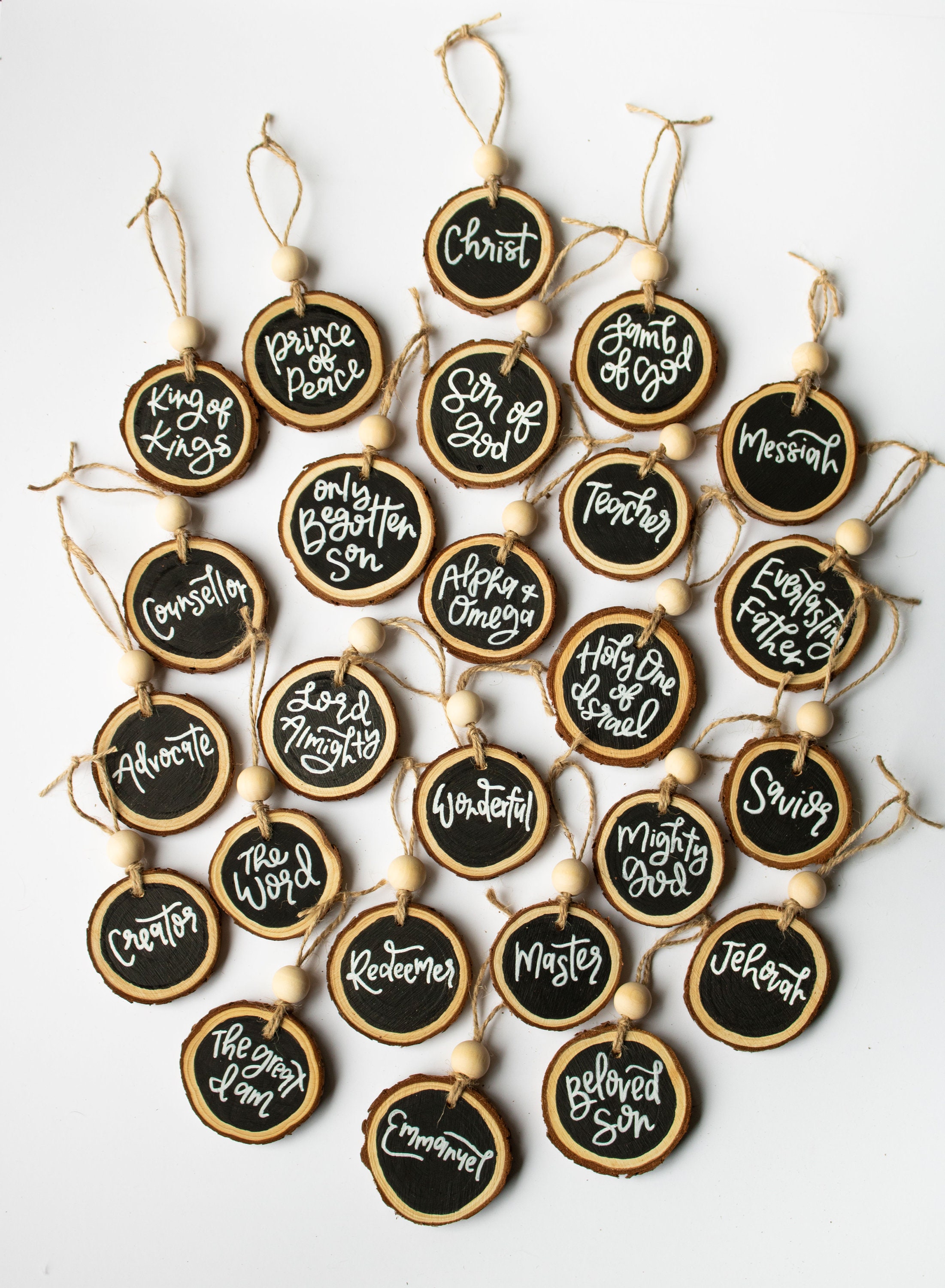 Names of Christ Ornaments Set of 12 or 25 | Hand-painted Wood | Advent ...