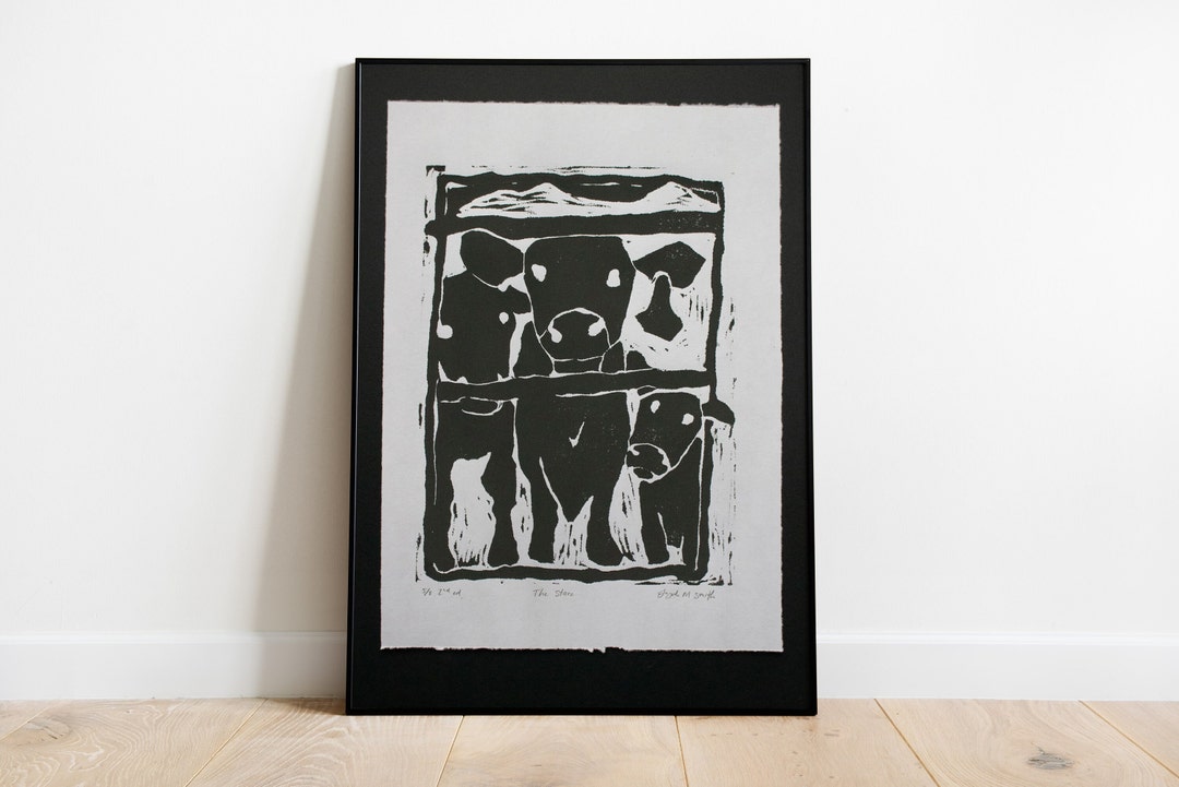 11x14 Linocut Cow Print: Original Abstract Farm Art Decor - Etsy