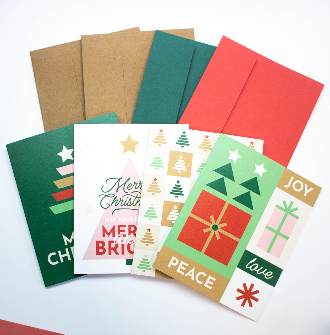 Variety of Geometric Christmas Cards | Set of 4 With Envelopes - Etsy