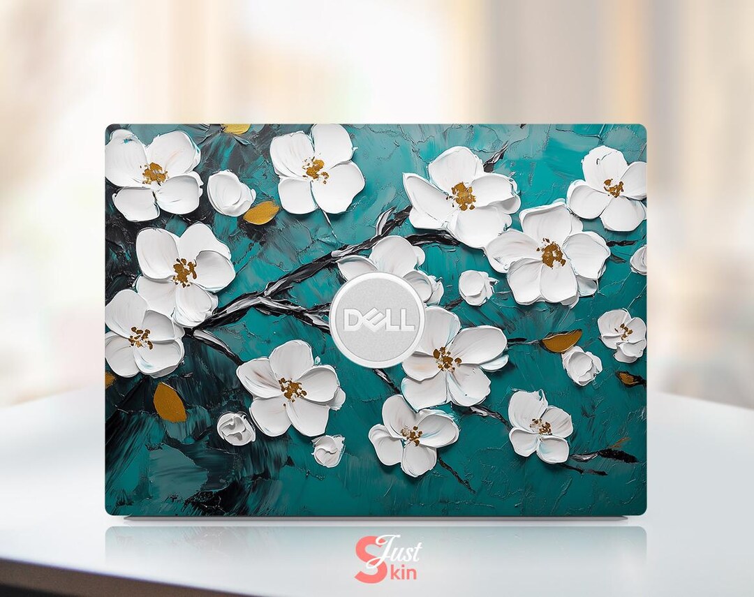 Dell Laptop Decal White Oil Painting Flowers Gift Full Cover Vinyl ...