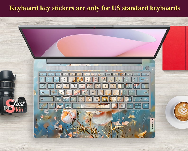 Lenovo Laptop Skin Customized Decal White Flowers Design Gift for ...