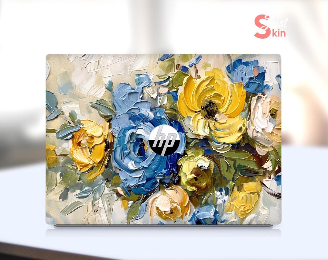 HP Laptop Sticker Custom Oil Painting Yellow Flower Pattern Vinyl Decal ...