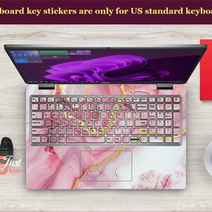 Fits Dell Full Set of Laptop Stickers Supports Custom Cute Pink Marbled ...