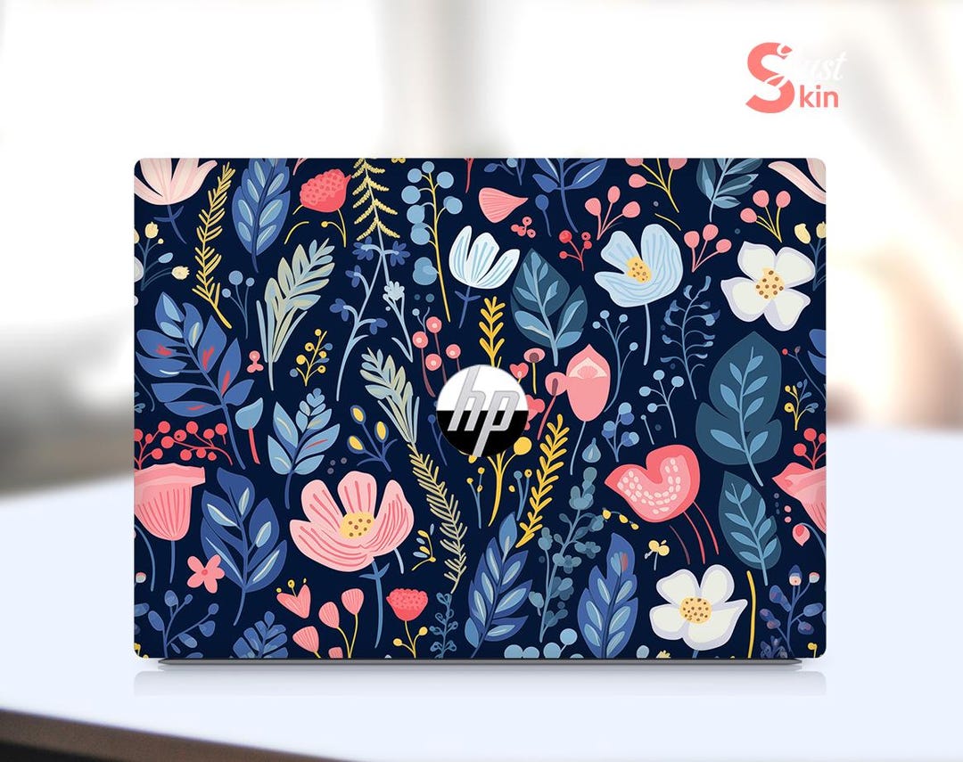 HP Laptop Decal Custom Personalized Blue Pink Botanical Vinyl Decal for ...