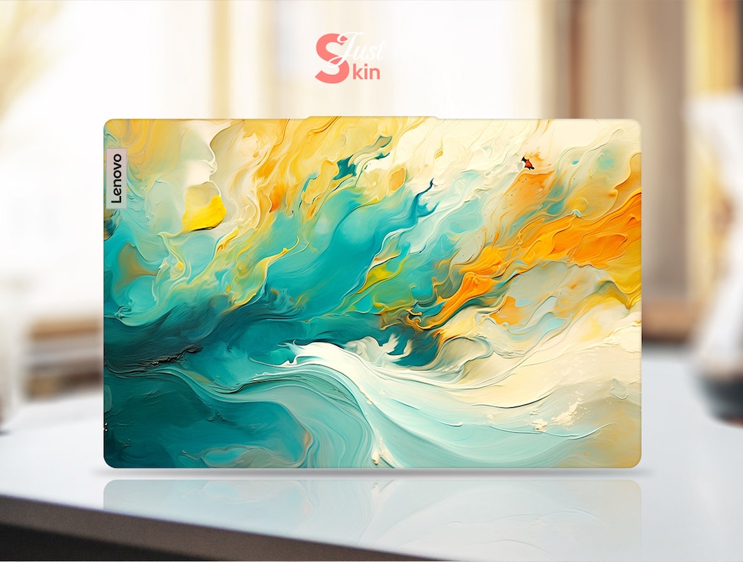 Lenovo Laptop Skin, Unique Gift Customizable Green Oil Painting Design ...
