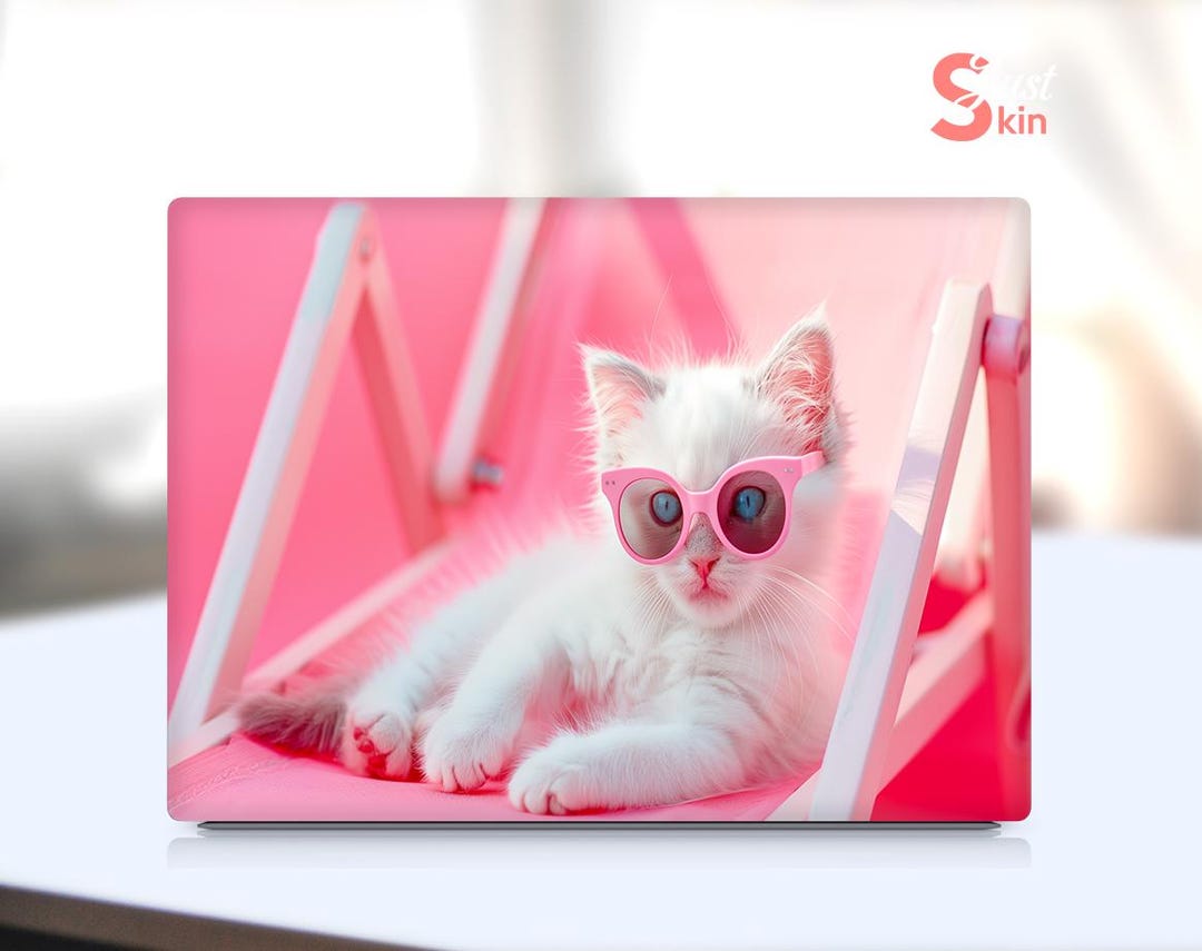 HP Computer Decal Custom Cute Little White Cat Design Gift Full Cover ...