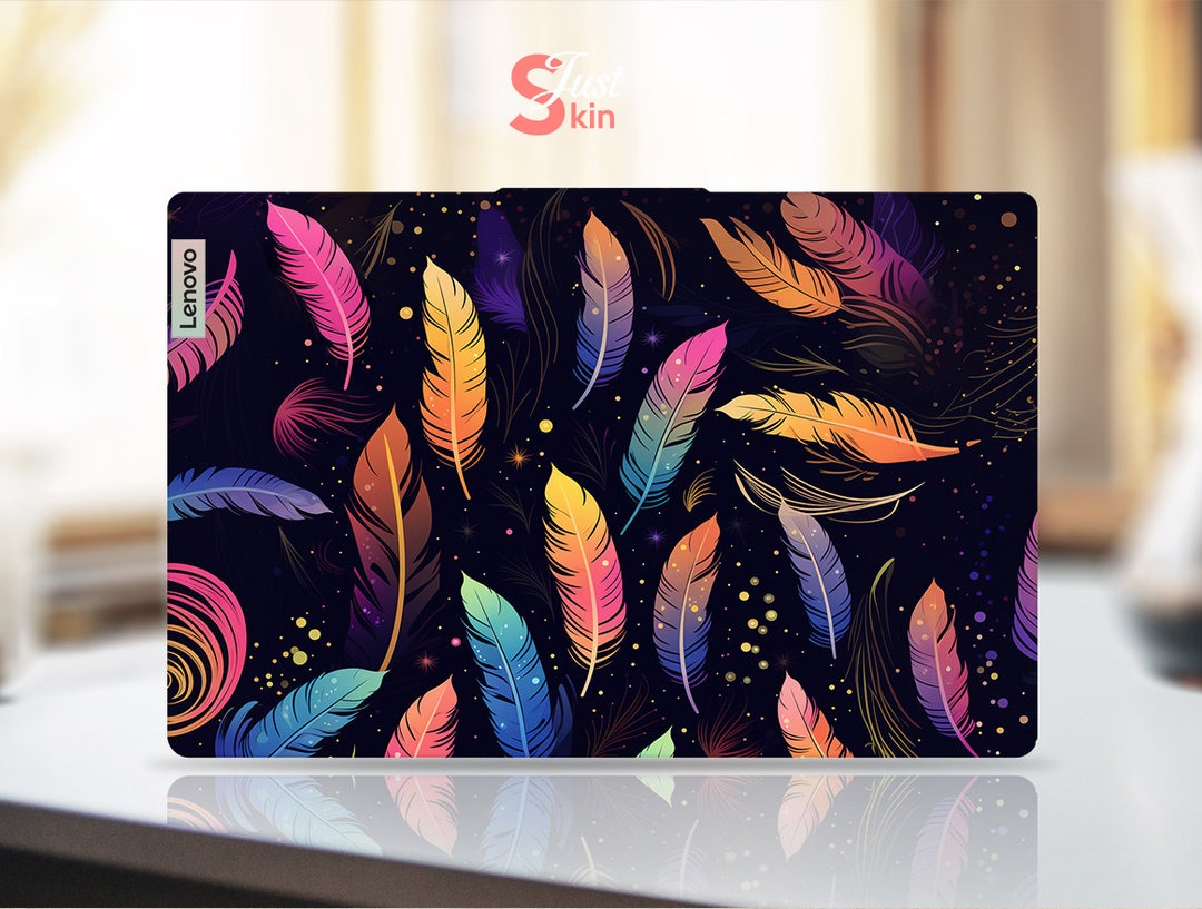 Lenovo Laptop Sticker Black Background Colorful Feather Design Gift for ...